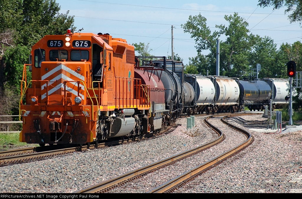 EJ&E 675, EMD SD38-2, works an CN-IC transfer run to the BNSF